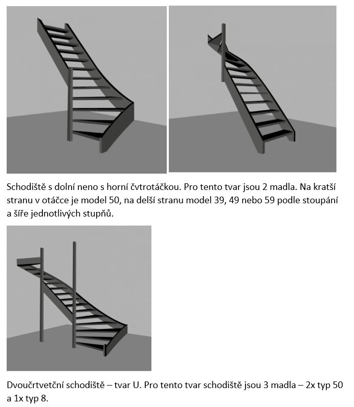 2D tvarované madlo kopírující tvar schodiště, madlo pro zalomené schody